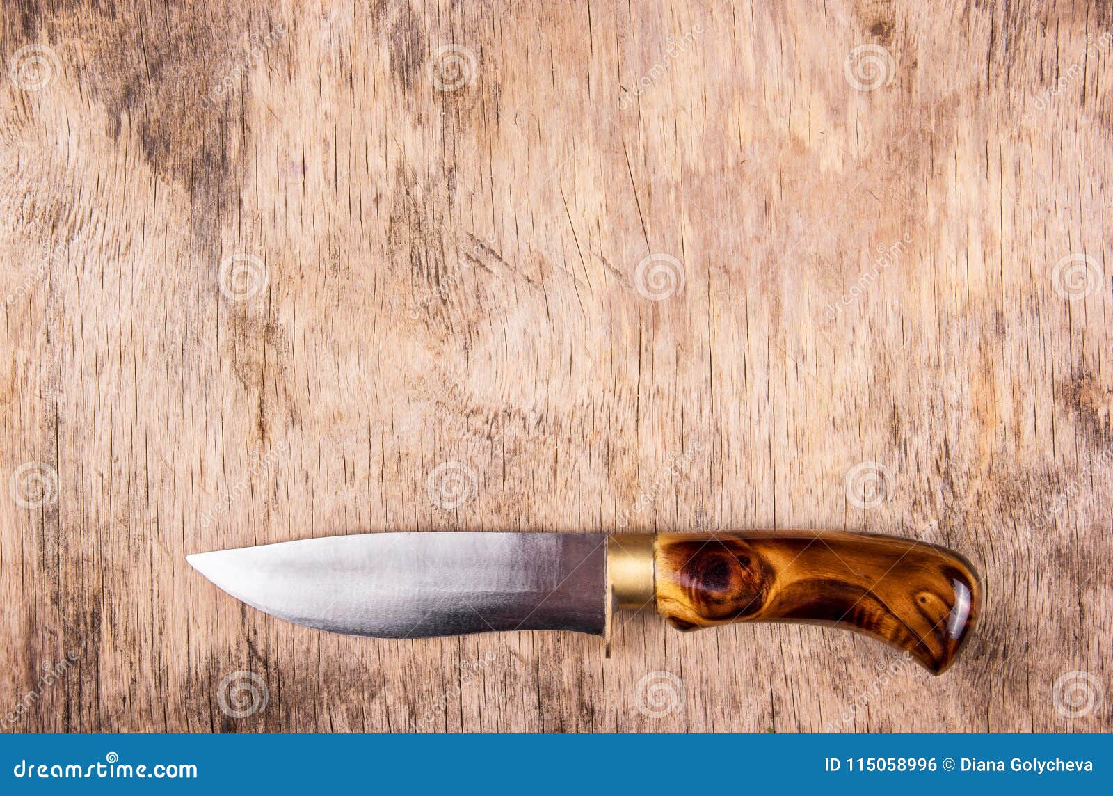 Big Kitchen Knife with Wooden Handle. Wooden Background and Beautiful ...