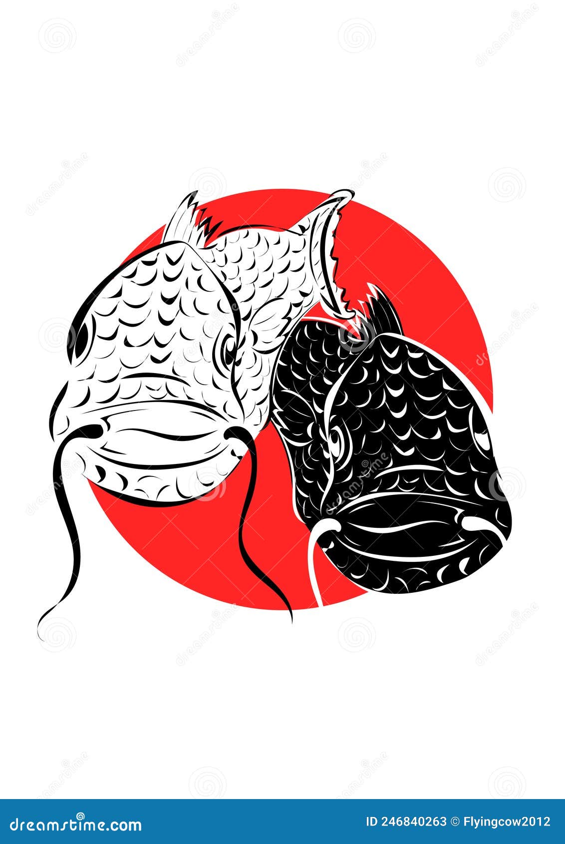 Big Koi Fish on the Red Sun Stock Illustration - Illustration of board ...