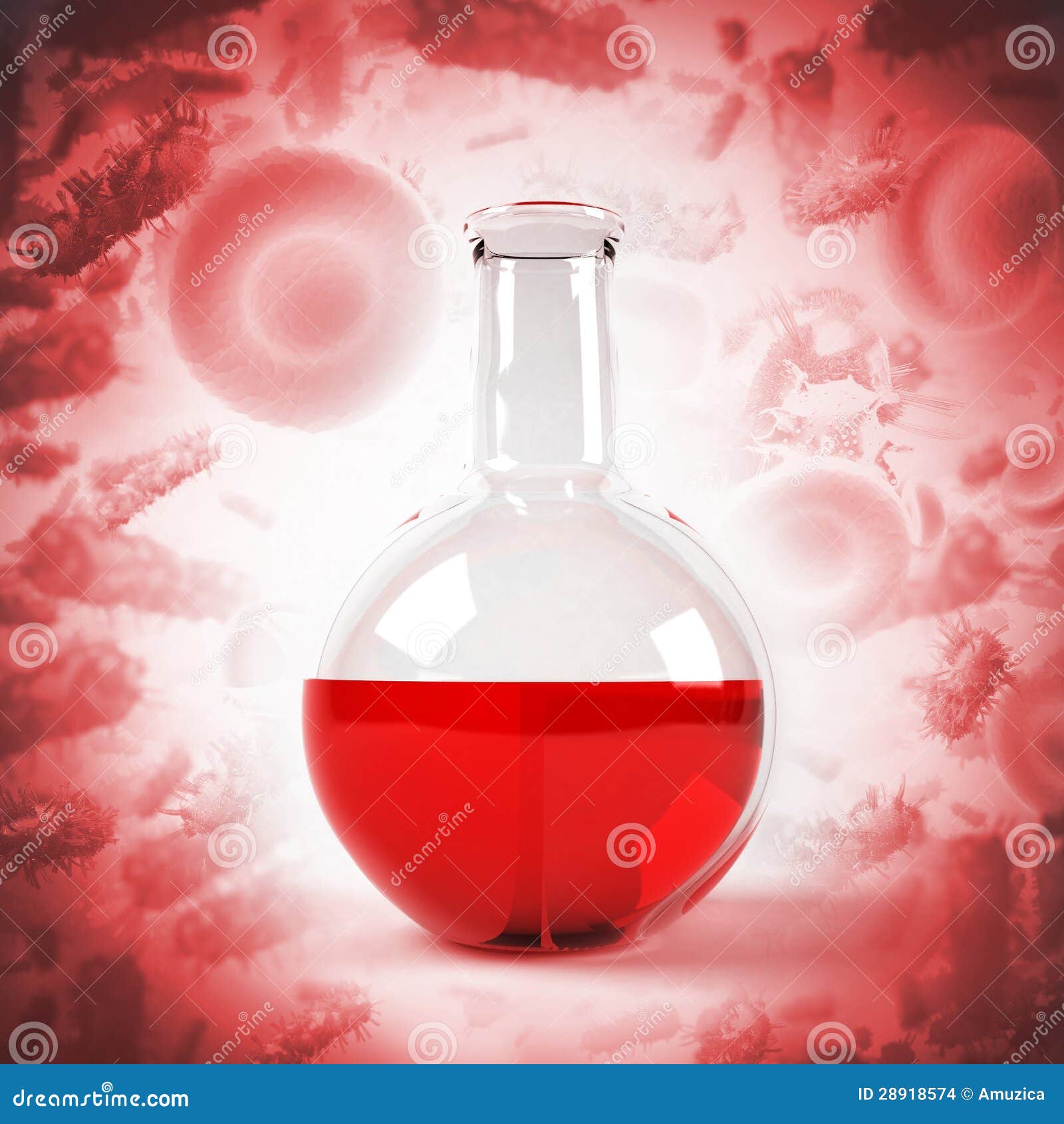 Big Laboratory Flask Over Bacteria Background Stock Illustration ...