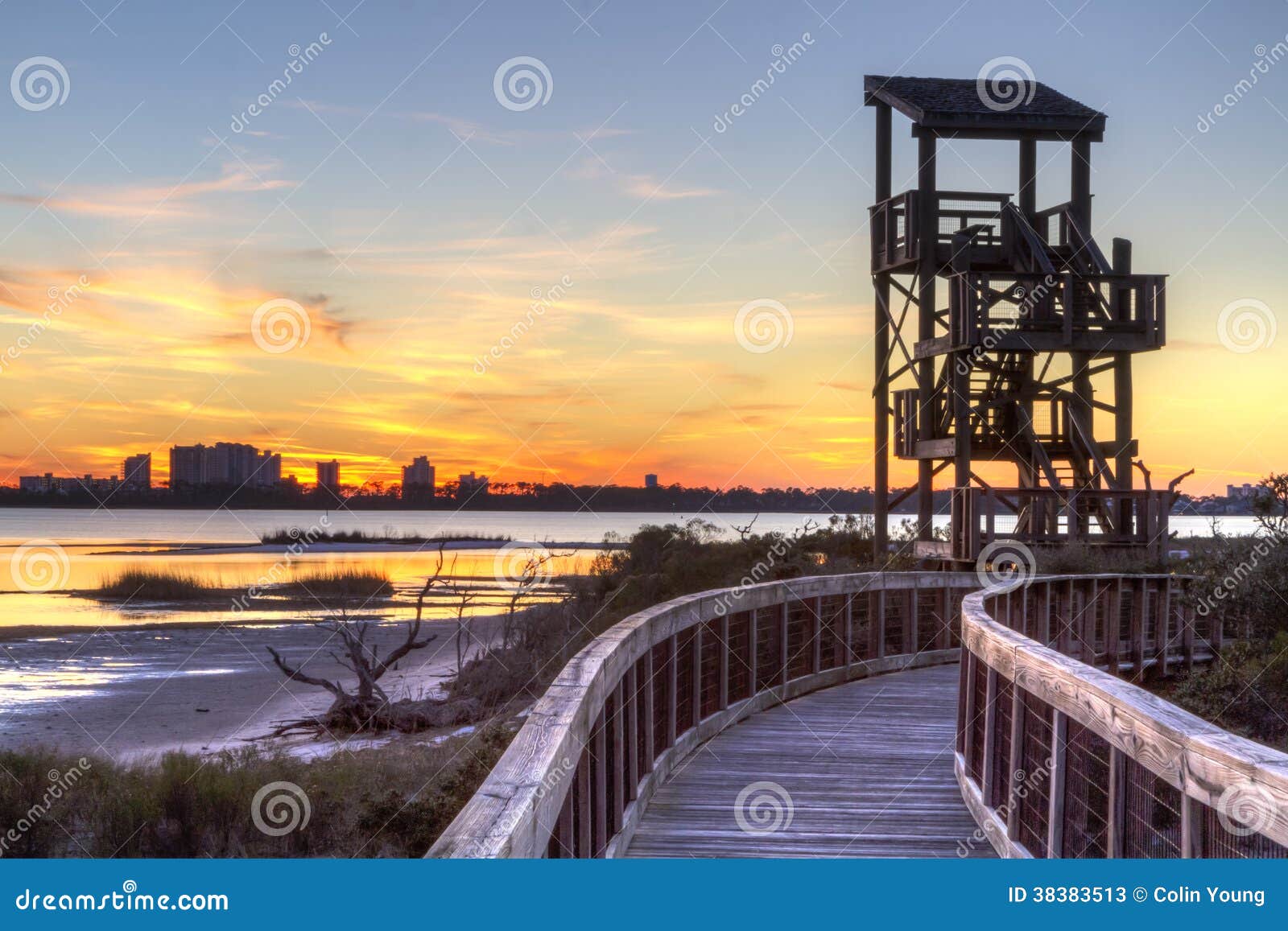 Big Lagoon Observation Tower Sunset Stock Image - Image of park ...