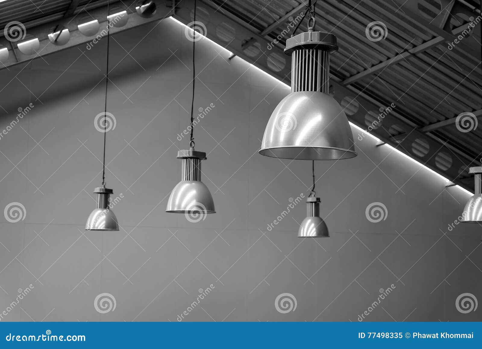 Big Lamp Silver on Ceiling Factory Stock Image - Image of indoors ...
