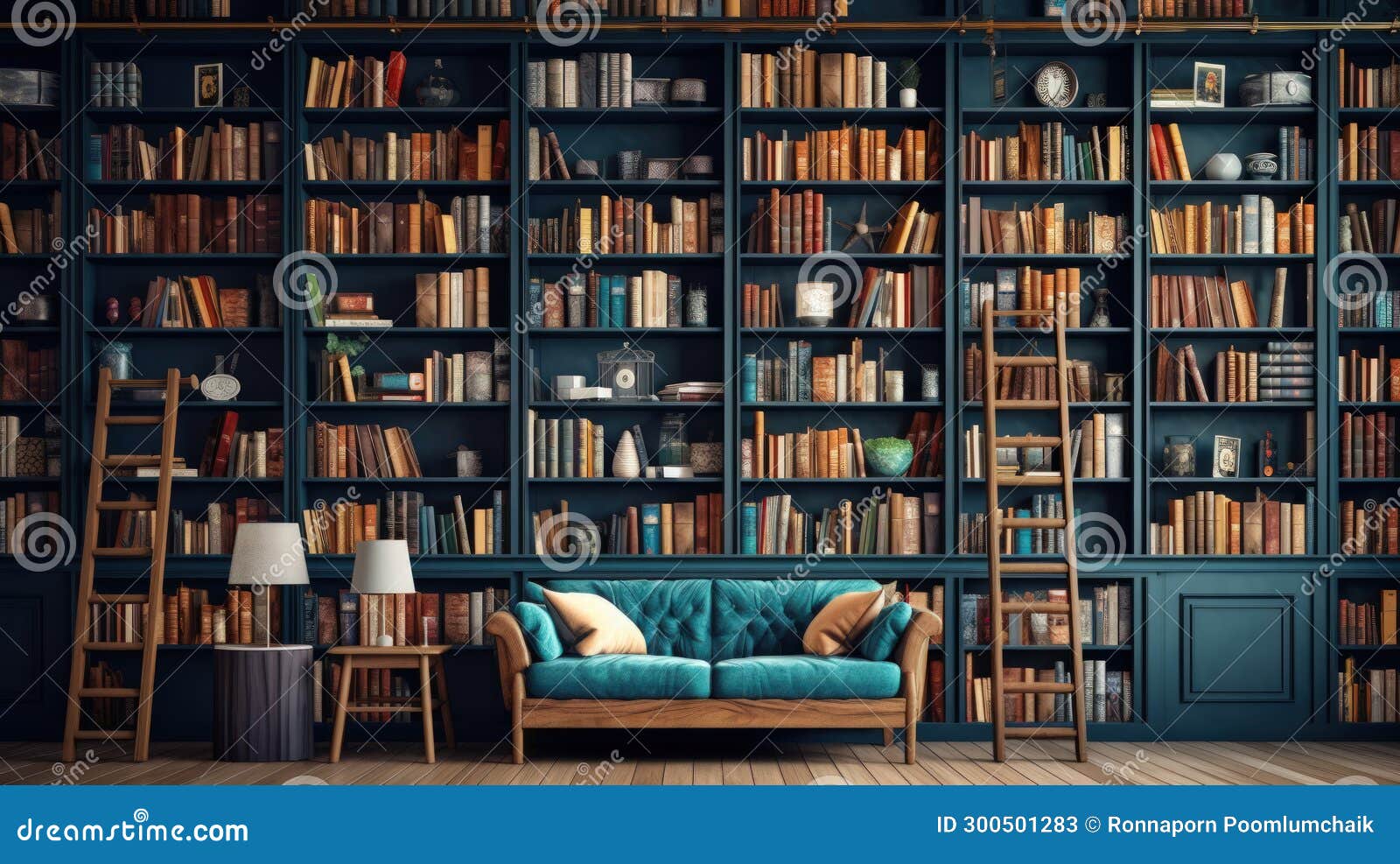 A Big, Large Bookcase with Many Books in a House Interior Stock Image ...