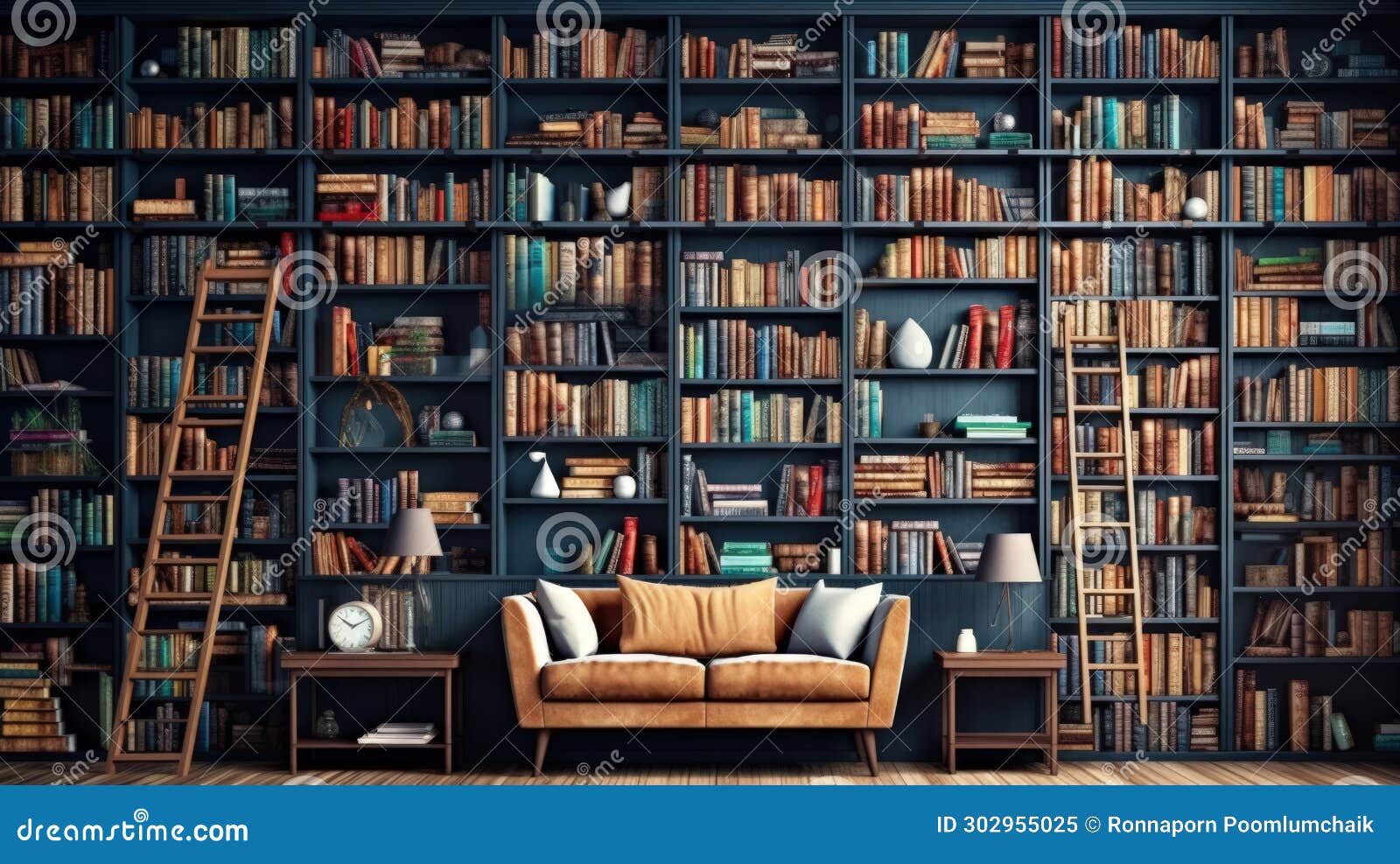 A Big, Large Bookcase with Many Books in a House Interior Stock ...