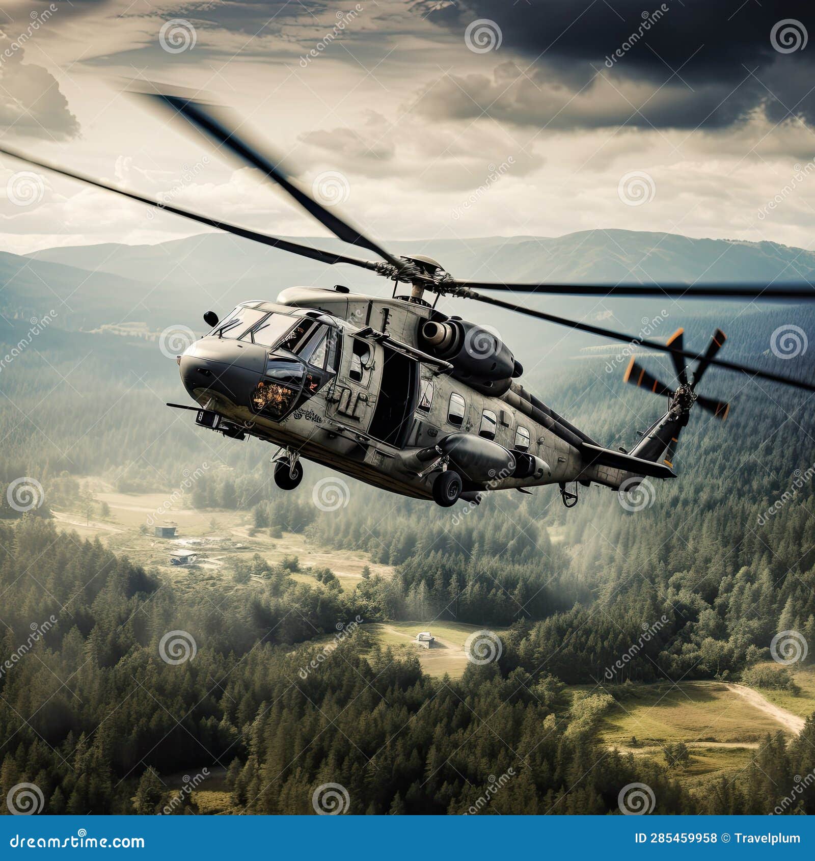 Big, Large Military Helicopter in the Sky. Stock Illustration ...