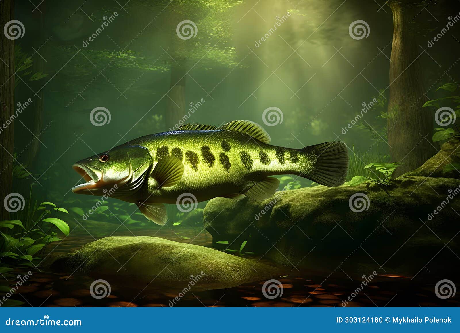 Big Largemouth Bass Fish. Neural Network AI Generated Stock Photo ...
