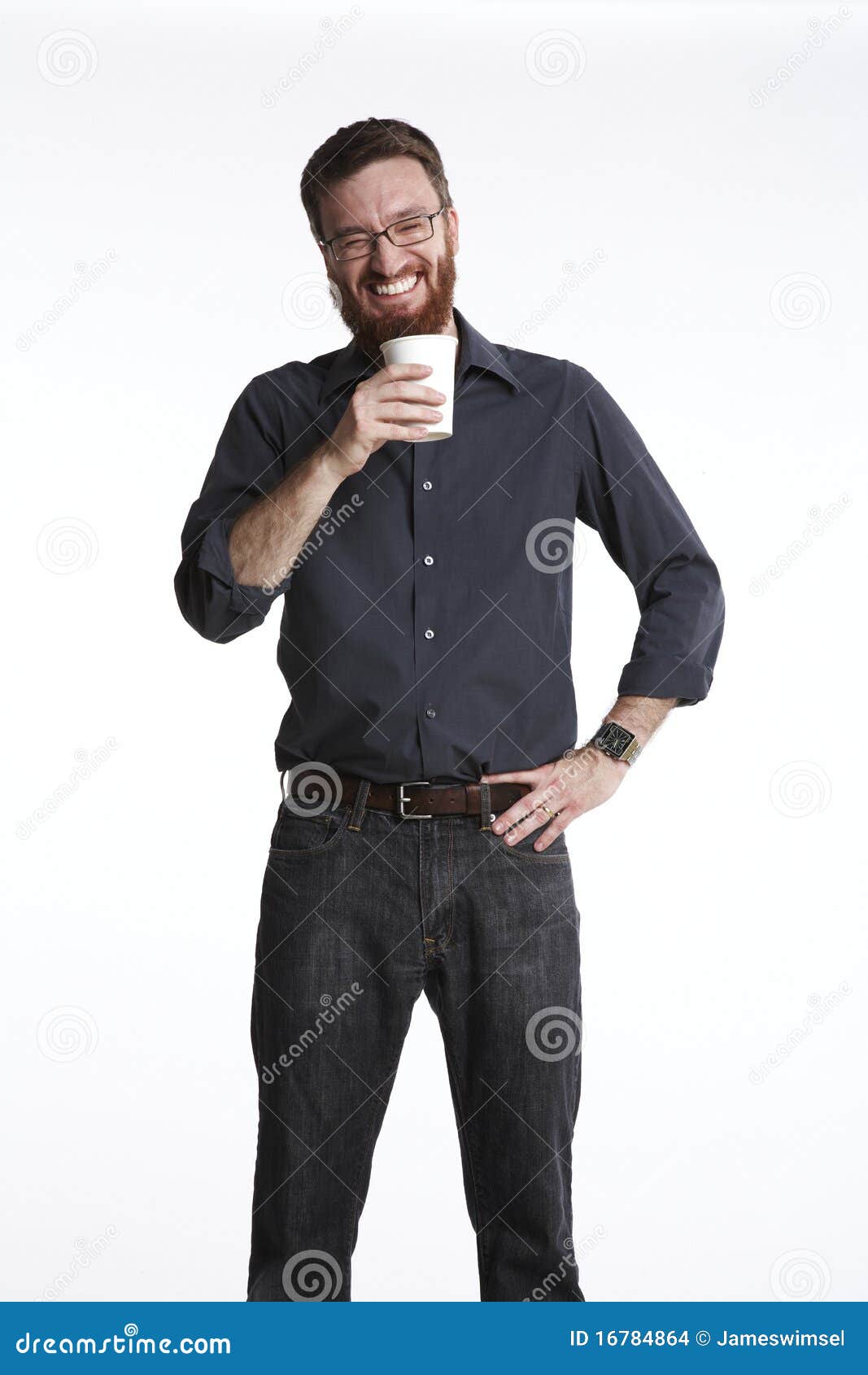 Big Laugh stock photo. Image of happy, drink, denim, expression - 16784864