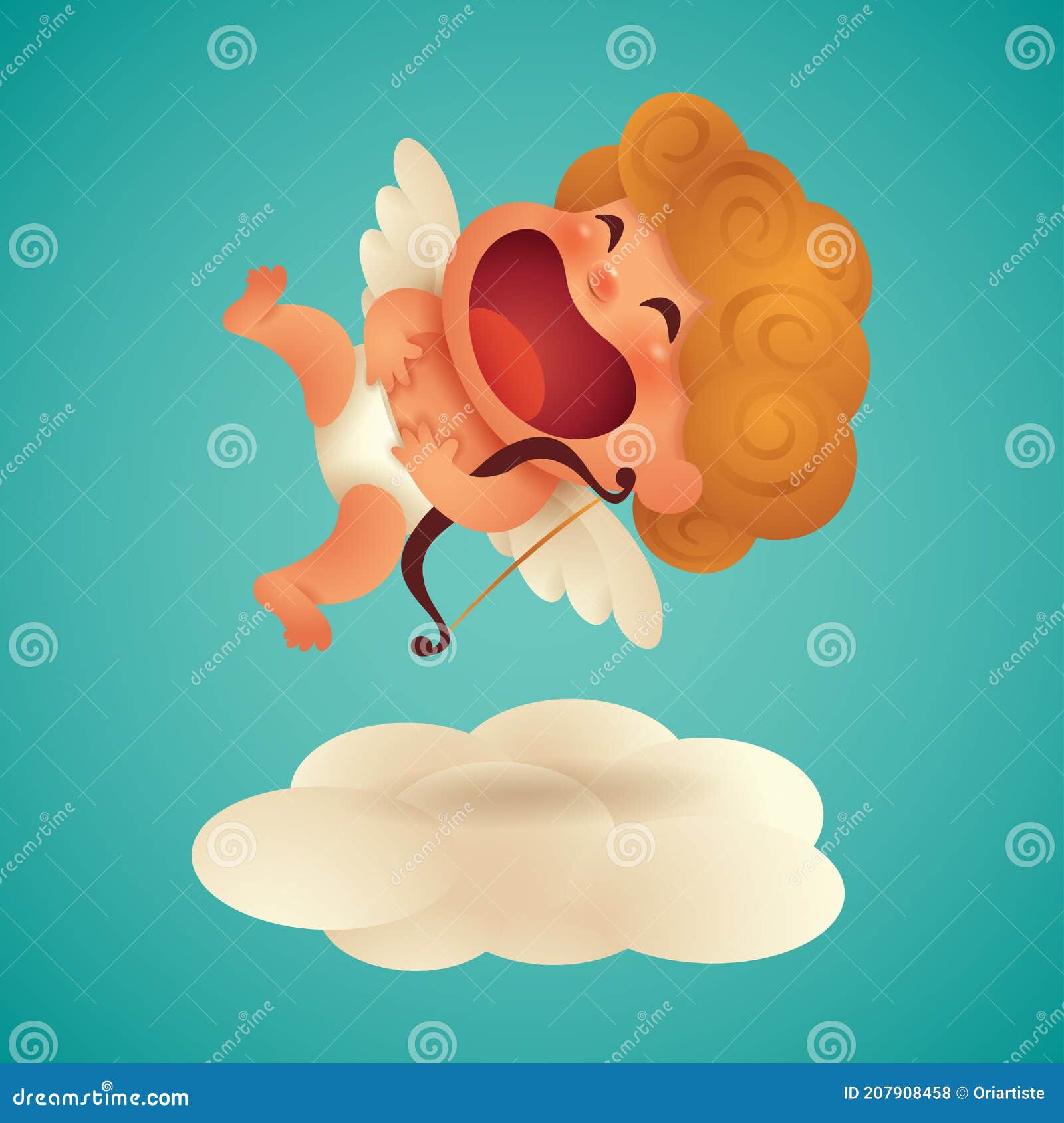 Big Laughing Cute Little Cupid with a Bow Floating on Cloud. Isolated ...