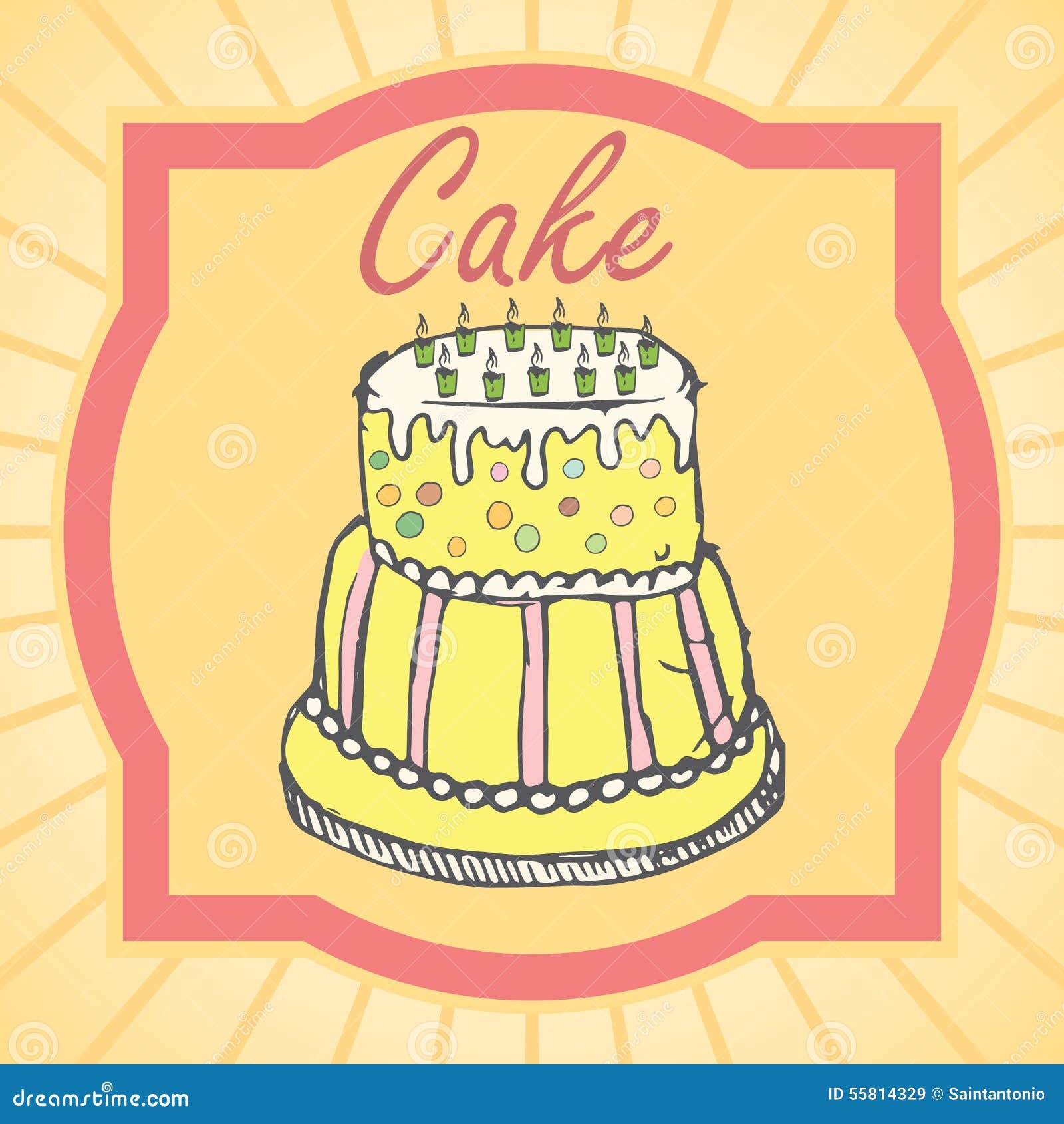Big Layer Cake Colored Hand Drawn Sketch, Vintage Poster Stock Vector ...