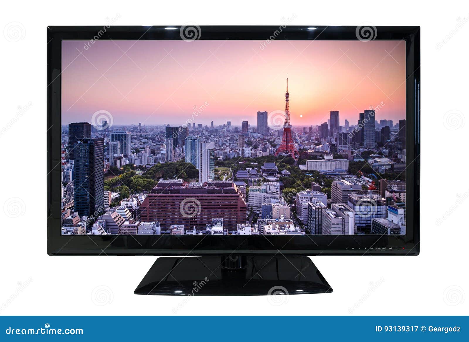 Big Led Tv with Cityscape View Isolated on White Background Stock Image ...