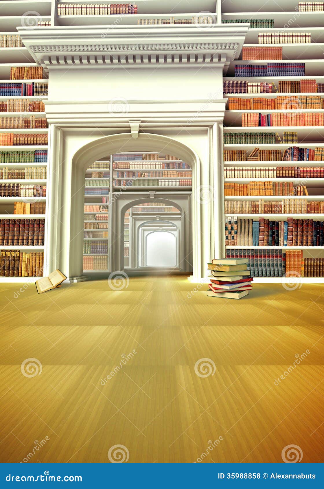 The Big Library with Books on the Floor Stock Illustration ...