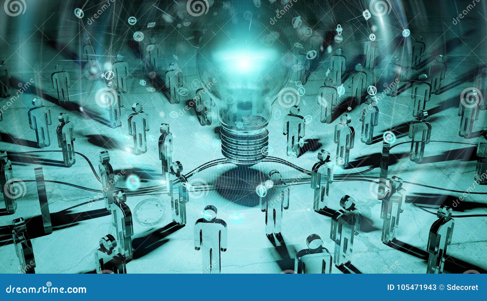 Big Lightbulb Illuminating a Group of People 3D Rendering Stock ...