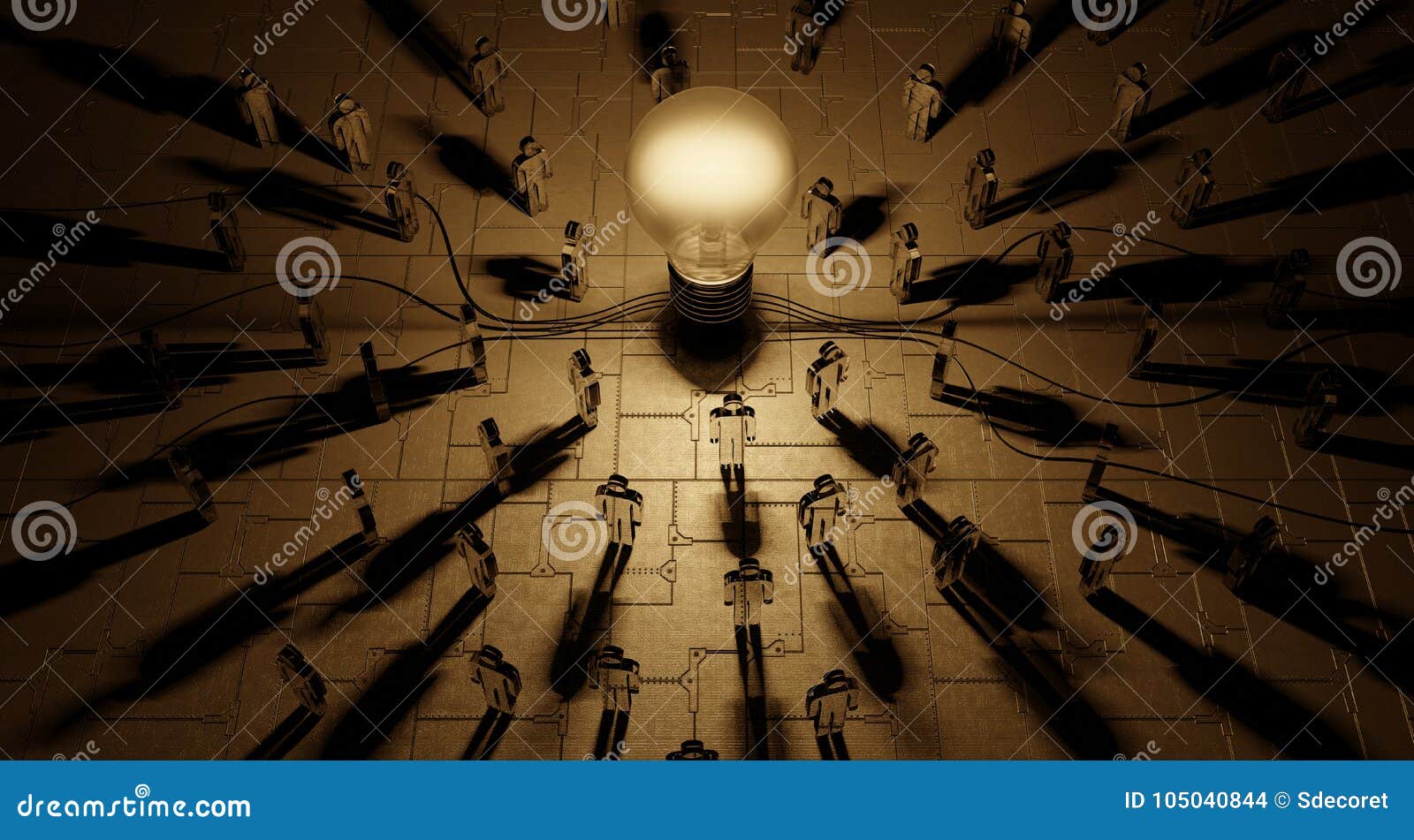 Big Lightbulb Illuminating a Group of People 3D Rendering Stock ...