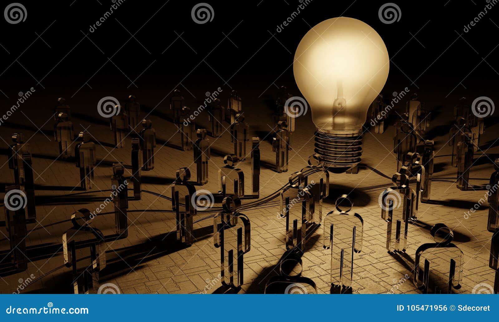 Big Lightbulb Illuminating a Group of People 3D Rendering Stock ...