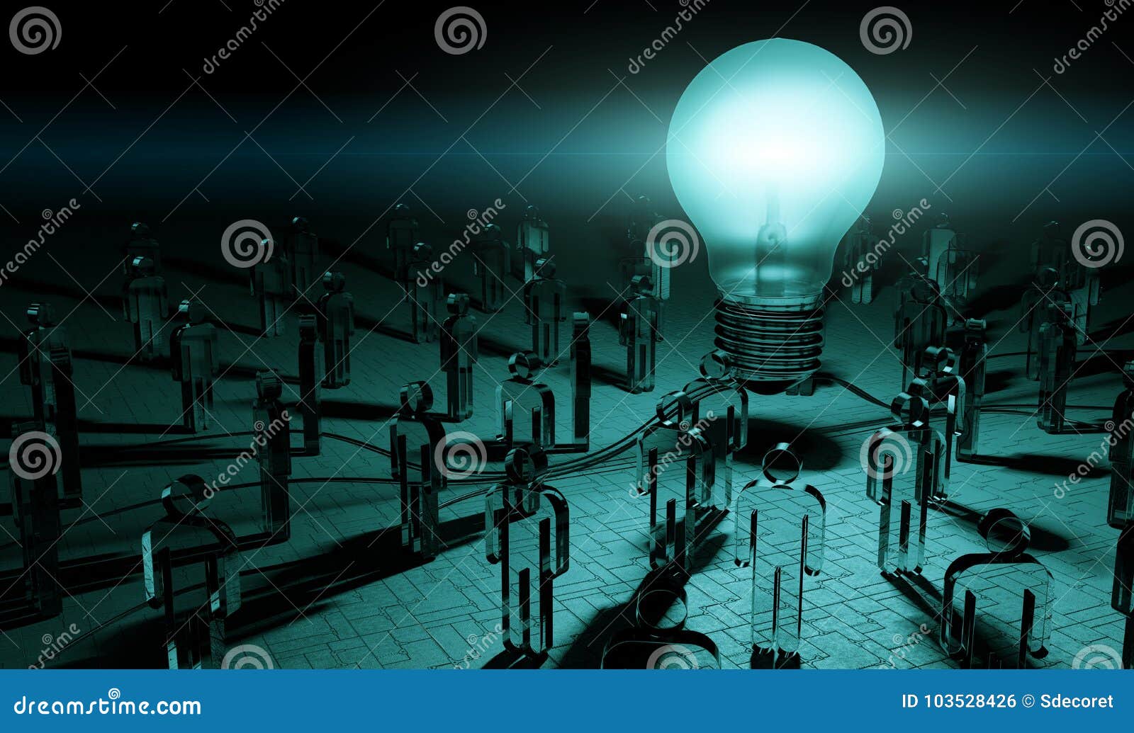 Big Lightbulb Illuminating a Group of People 3D Rendering Stock ...