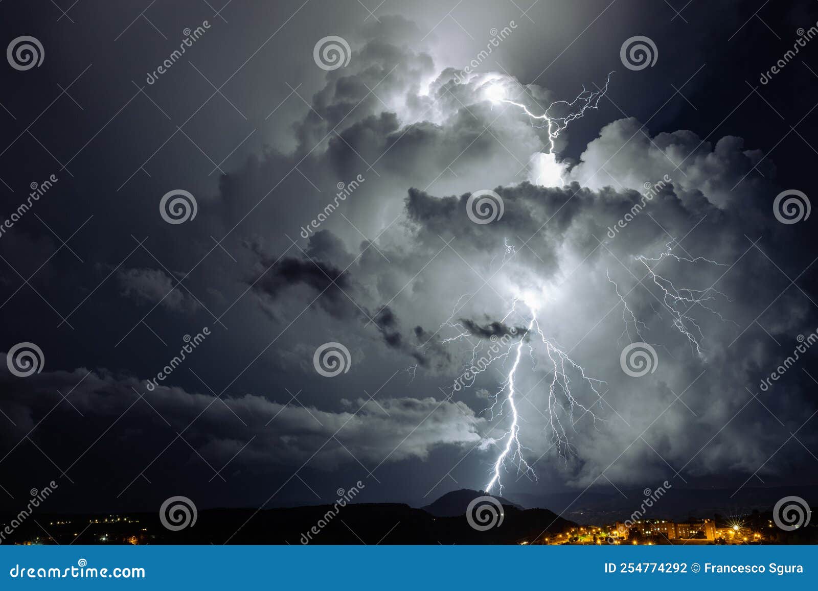 Big Lightning Strikes the Ground at Night Stock Photo - Image of thunderstorm, lightning: 254774292