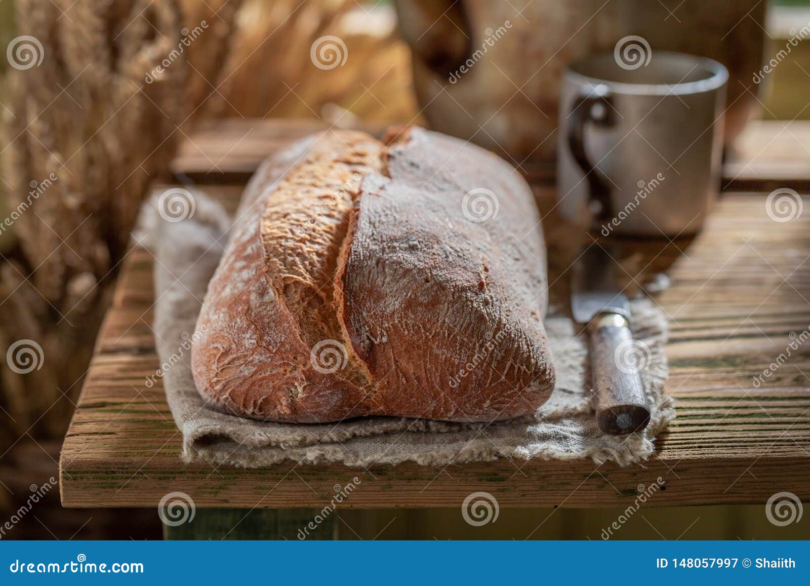 Big Loaf of Bread in Sunny Spring Kitchen Stock Image - Image of spring ...