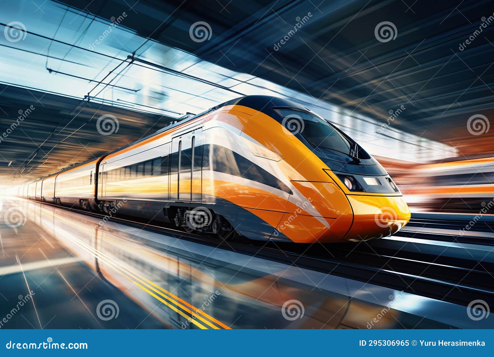 A Big Long Express Train on a Railway Platform. Boarding Platform at ...