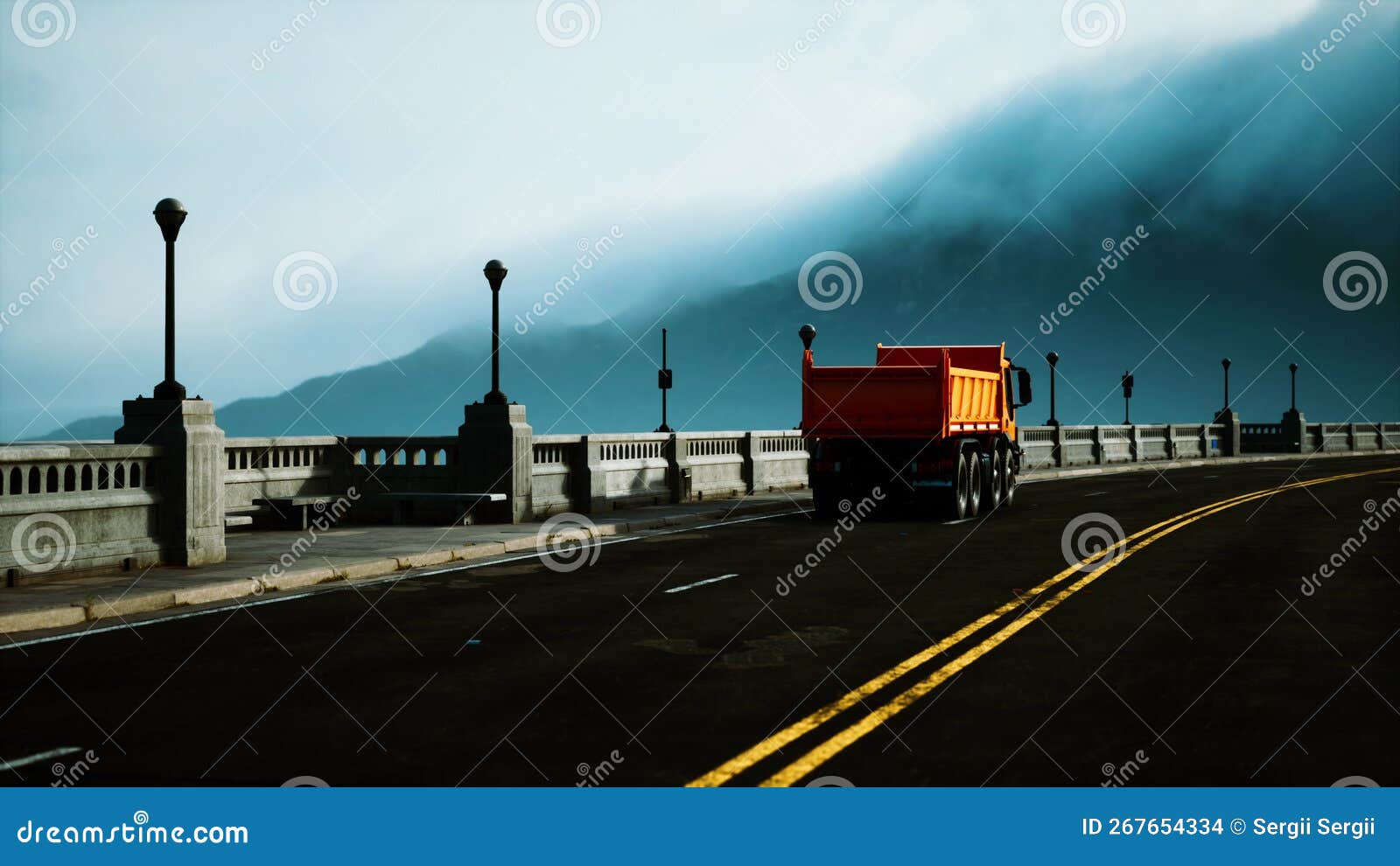 Big Lorry Truck on the Bridge Stock Illustration - Illustration of ...