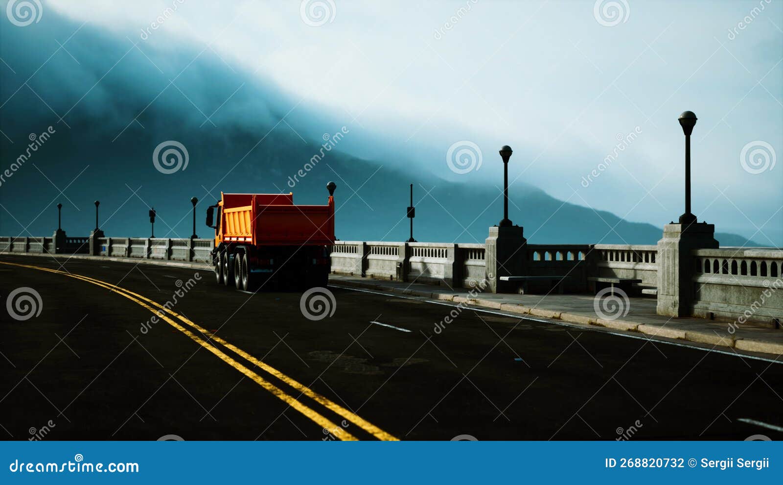 Big Lorry Truck on the Bridge Stock Illustration - Illustration of ...