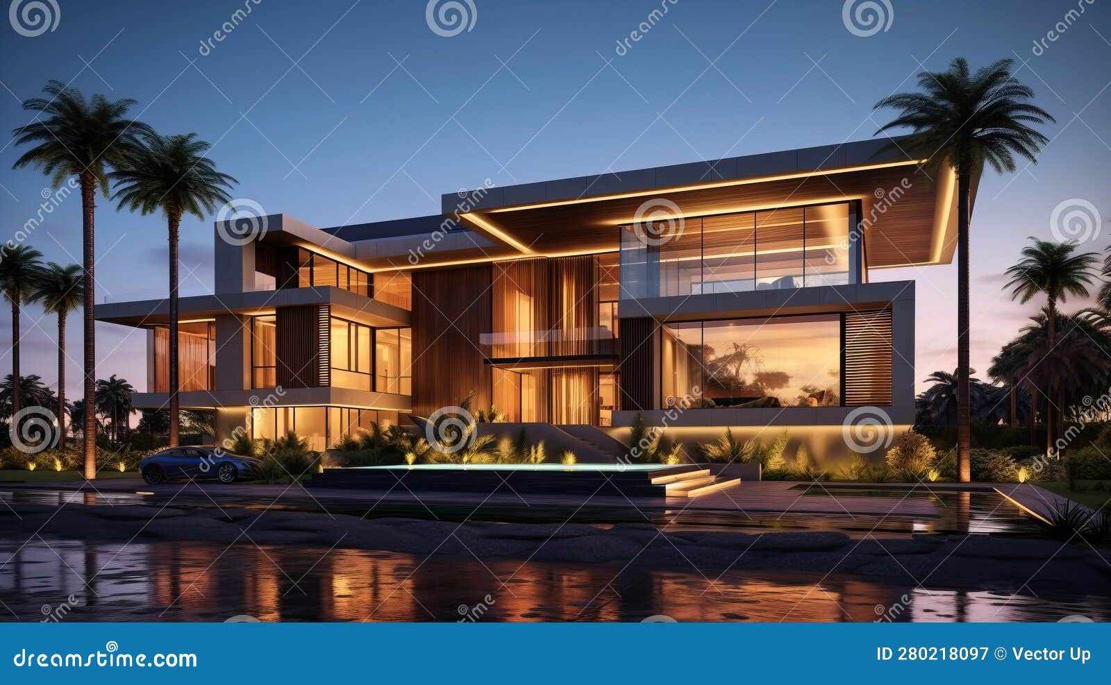 Big Luxury Modern House Exterior. Generative AI Stock Illustration ...