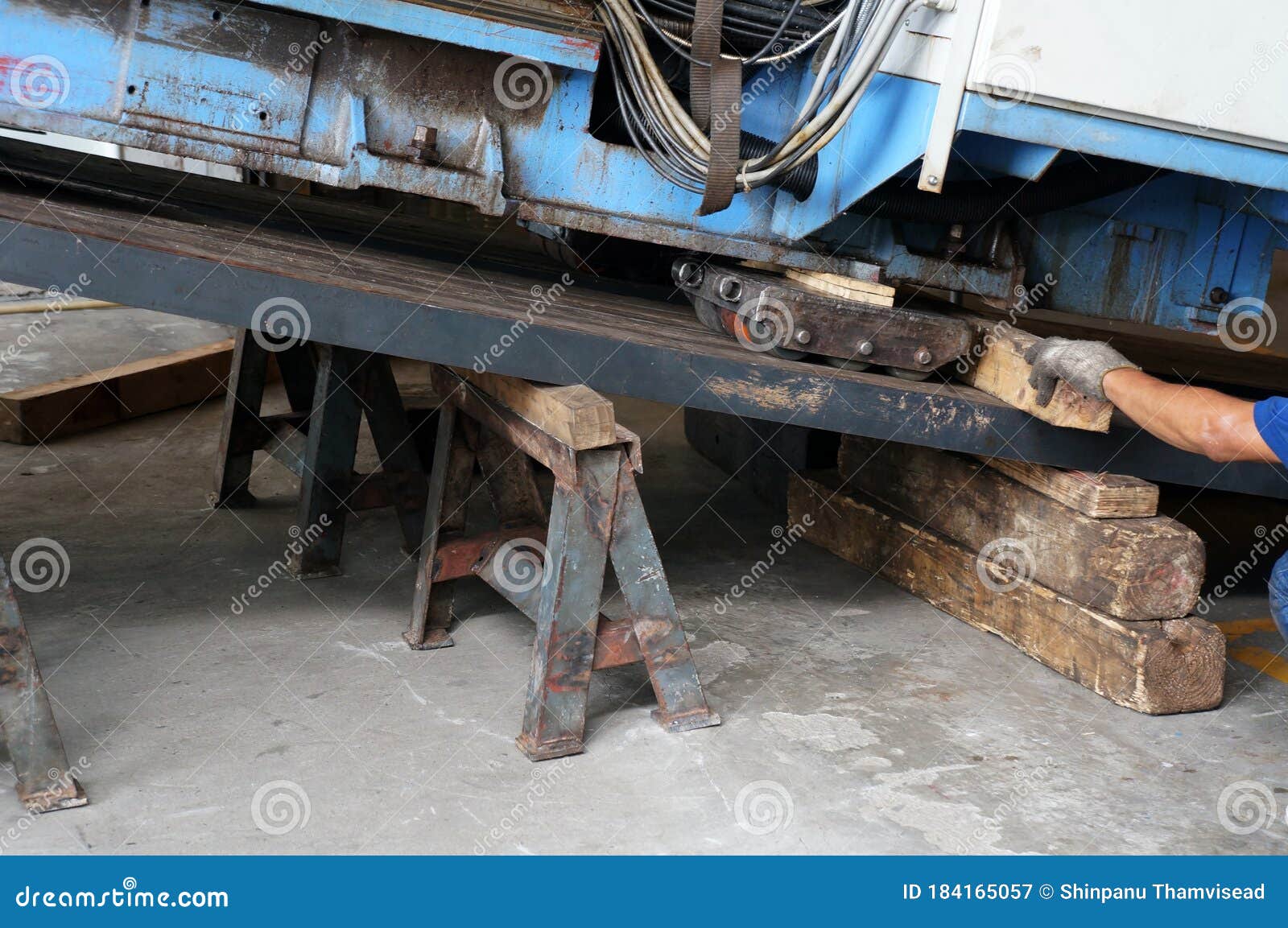 The Big Machine Moving Using Machine Roller in Factory. Maintenance ...