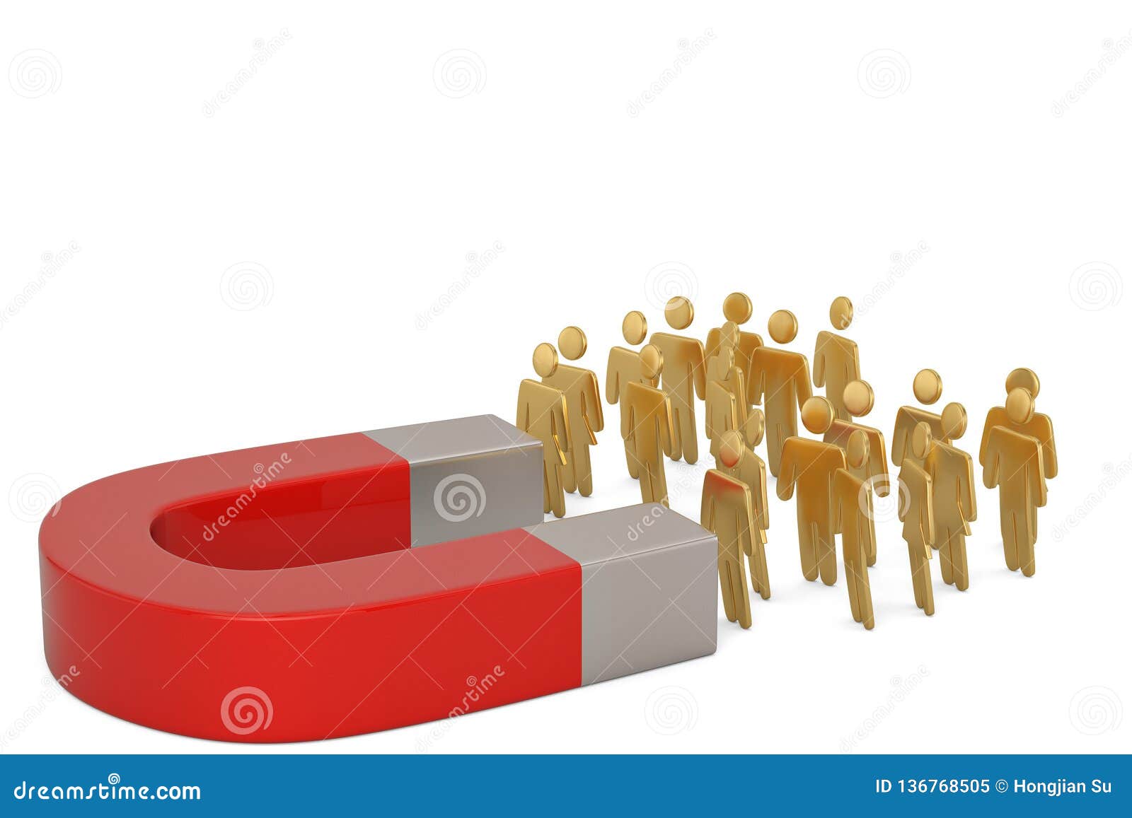 Big Magnet Pulling Metal Figures Isolated on White Background 3D ...