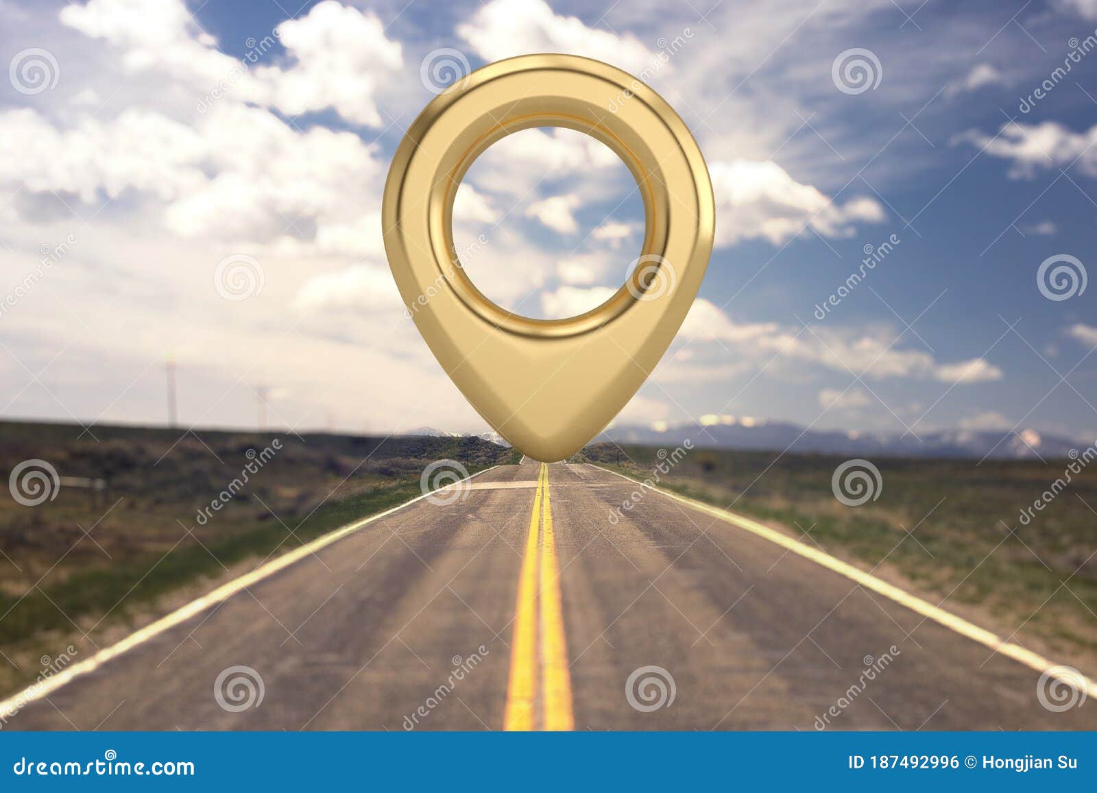 A Big Map Pin on Road. 3D Illustration Stock Photo - Image of position ...
