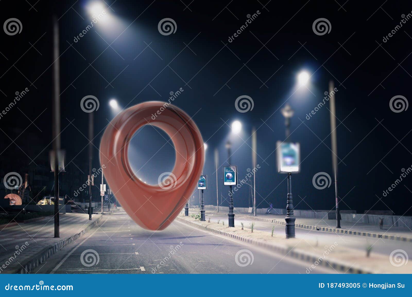 A Big Map Pin on Road. 3D Illustration Stock Image - Image of place ...
