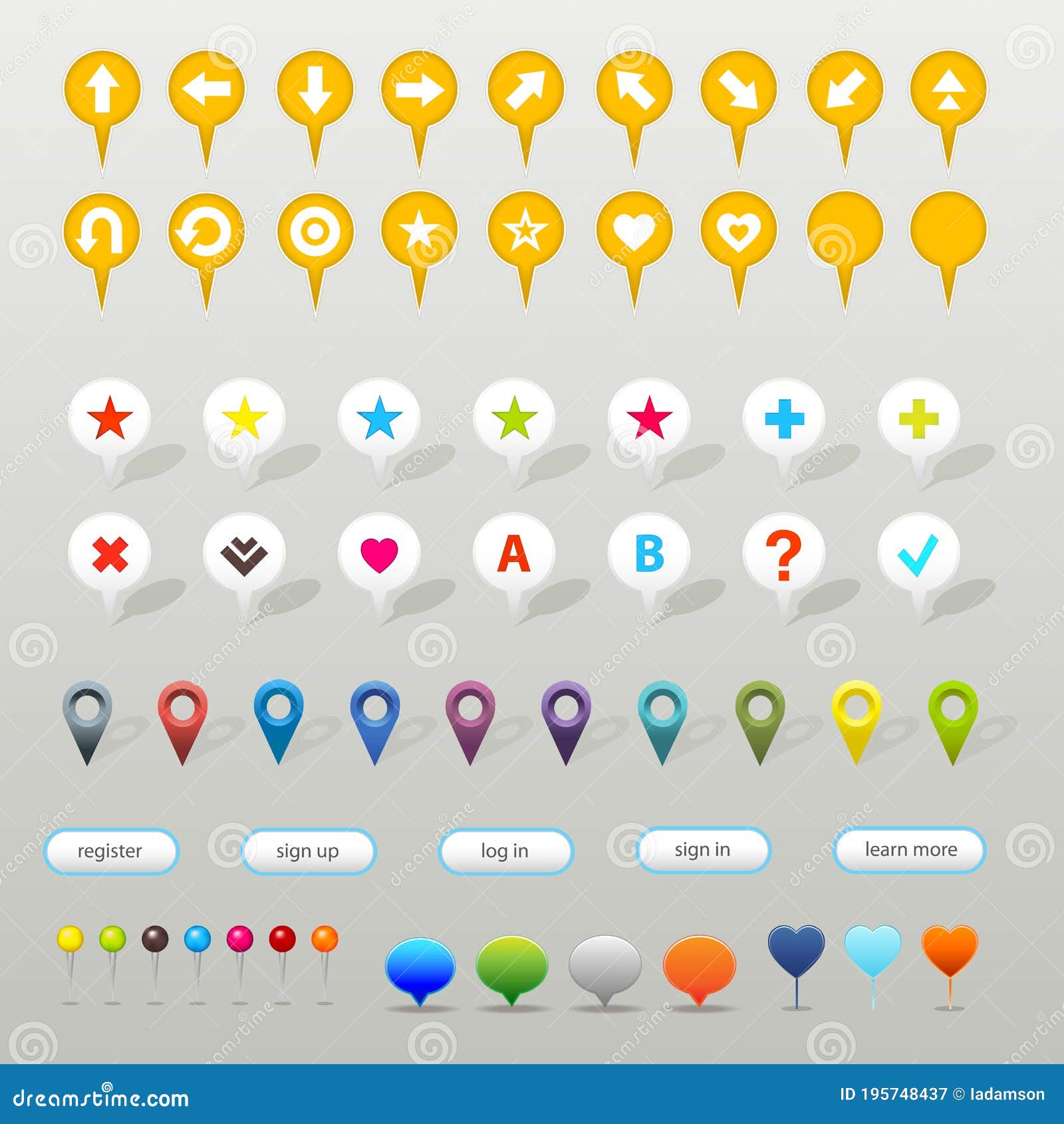 Big Map Set stock vector. Illustration of marker, heart - 195748437