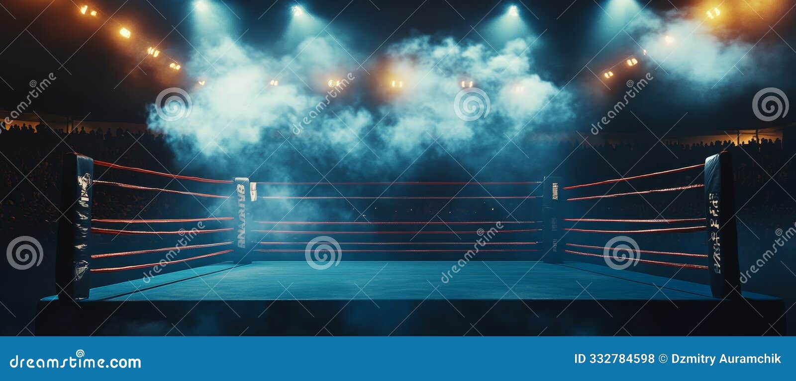 Before a Big Match, an Empty Wrestling Ring is Aglow with Spotlights ...