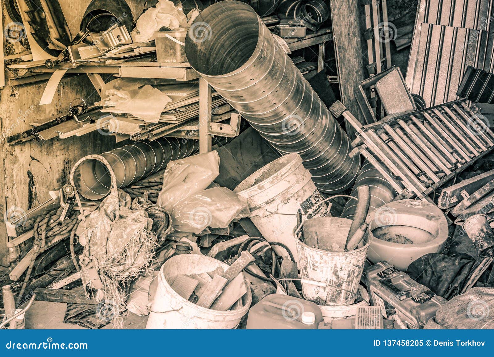 Big Mess in an Over Stuffed Suburban Garage Stock Image - Image of ...