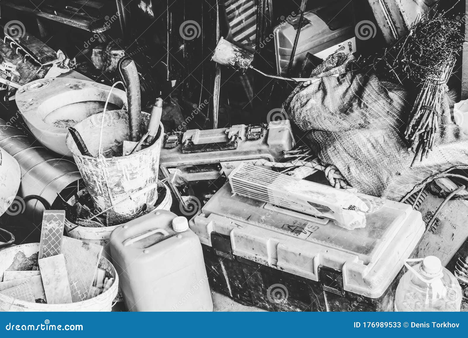 Big Mess in an Over Stuffed Suburban Garage Stock Image - Image of ...