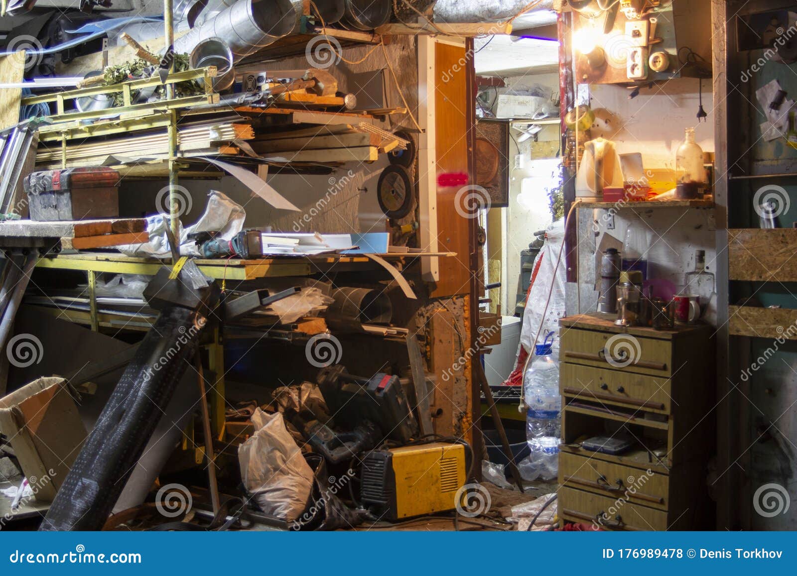 Big Mess in an Over Stuffed Suburban Garage Stock Photo - Image of ...