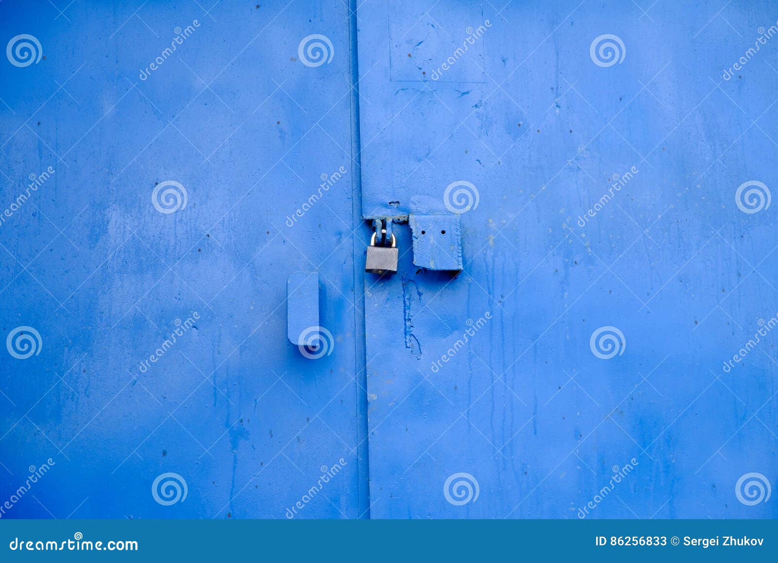 Big Metal Door Blue Dark Paint and Lock. Stock Image - Image of grungy ...