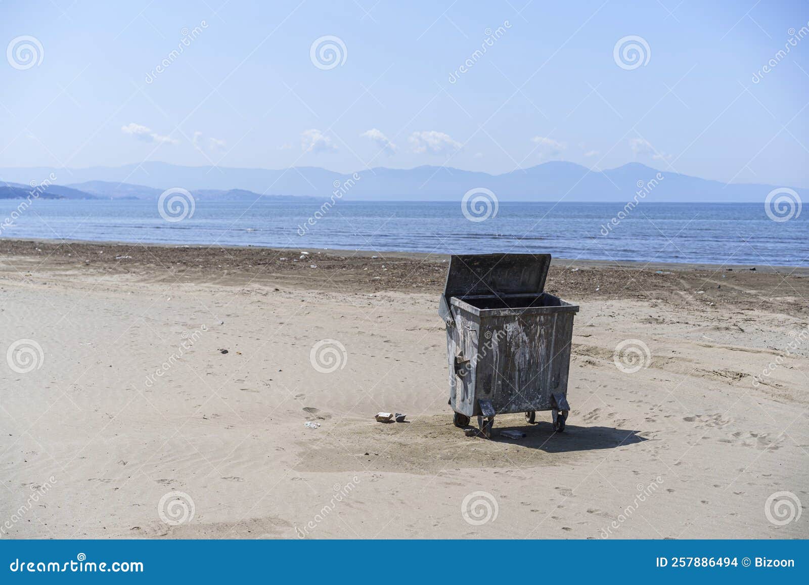 Big Metal Trash Bin on a Beach Stock Photo - Image of landscape, metal ...
