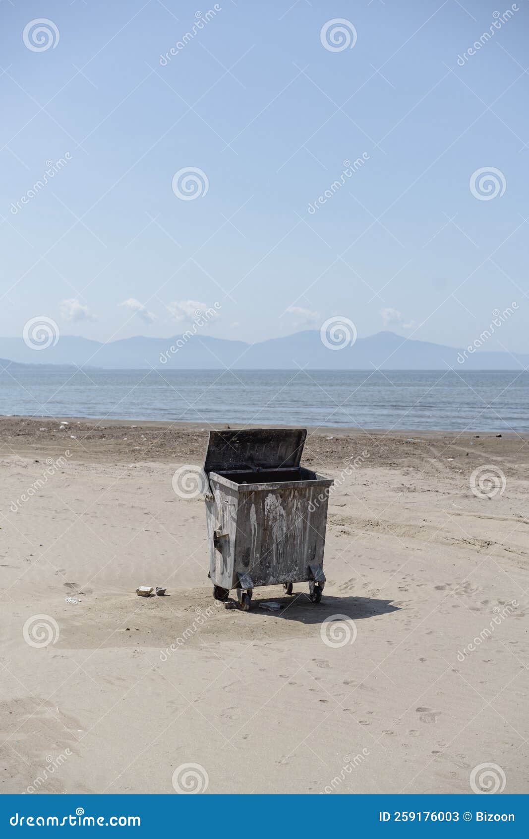 Big Metal Trash Bin on a Beach Stock Image - Image of dustbin, plastic ...