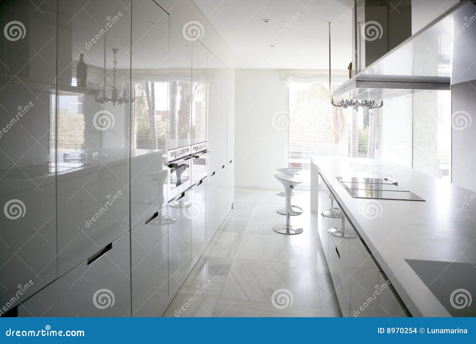 Big Modern Contemporary White Kitchen Stock Photo - Image of cooking ...