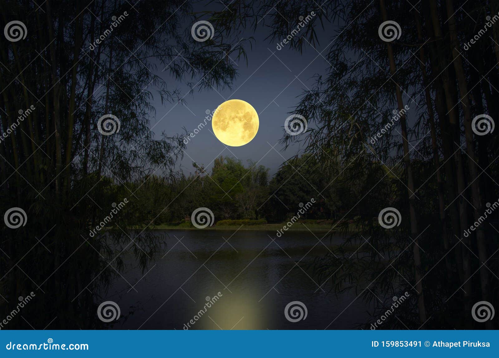 Big Moon with Reflection in the River Stock Image - Image of beauty ...