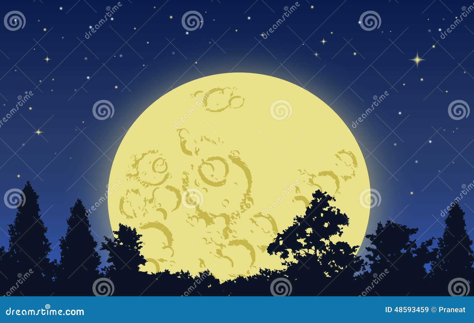 Big moon rising stock vector. Illustration of silhouette - 48593459