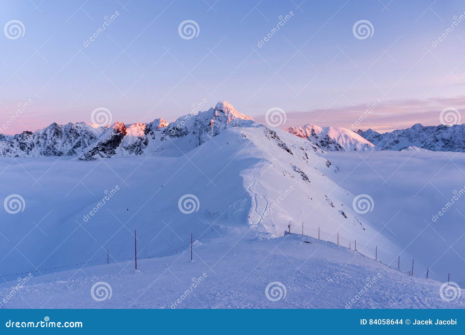 Big Mountain Peaks at Sunset and Inversion Stock Photo - Image of ...