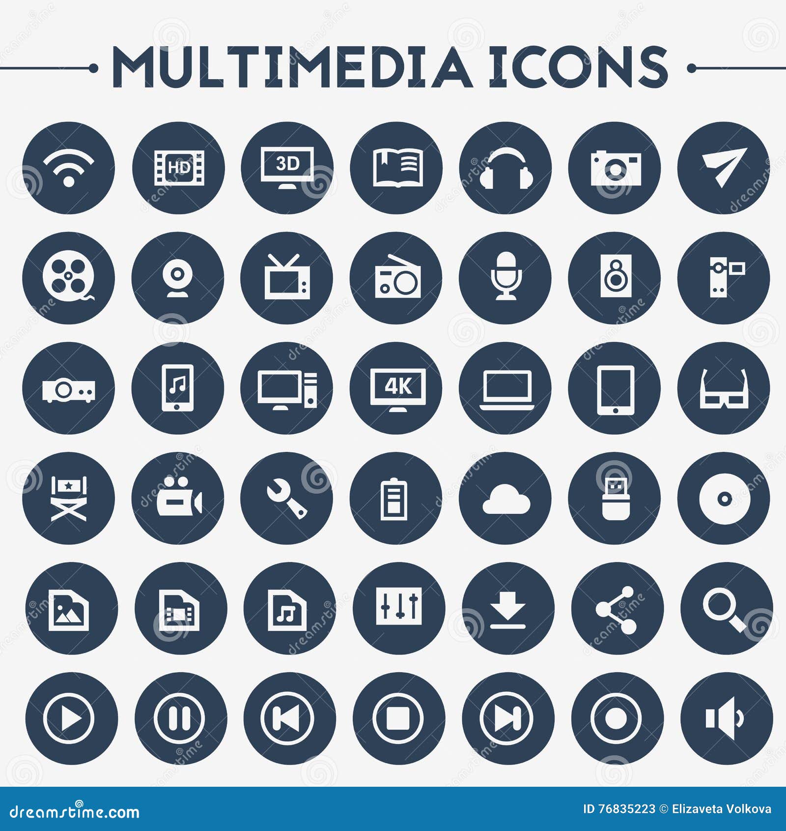 Big Multimedia icon set stock vector. Illustration of smartphone - 76835223
