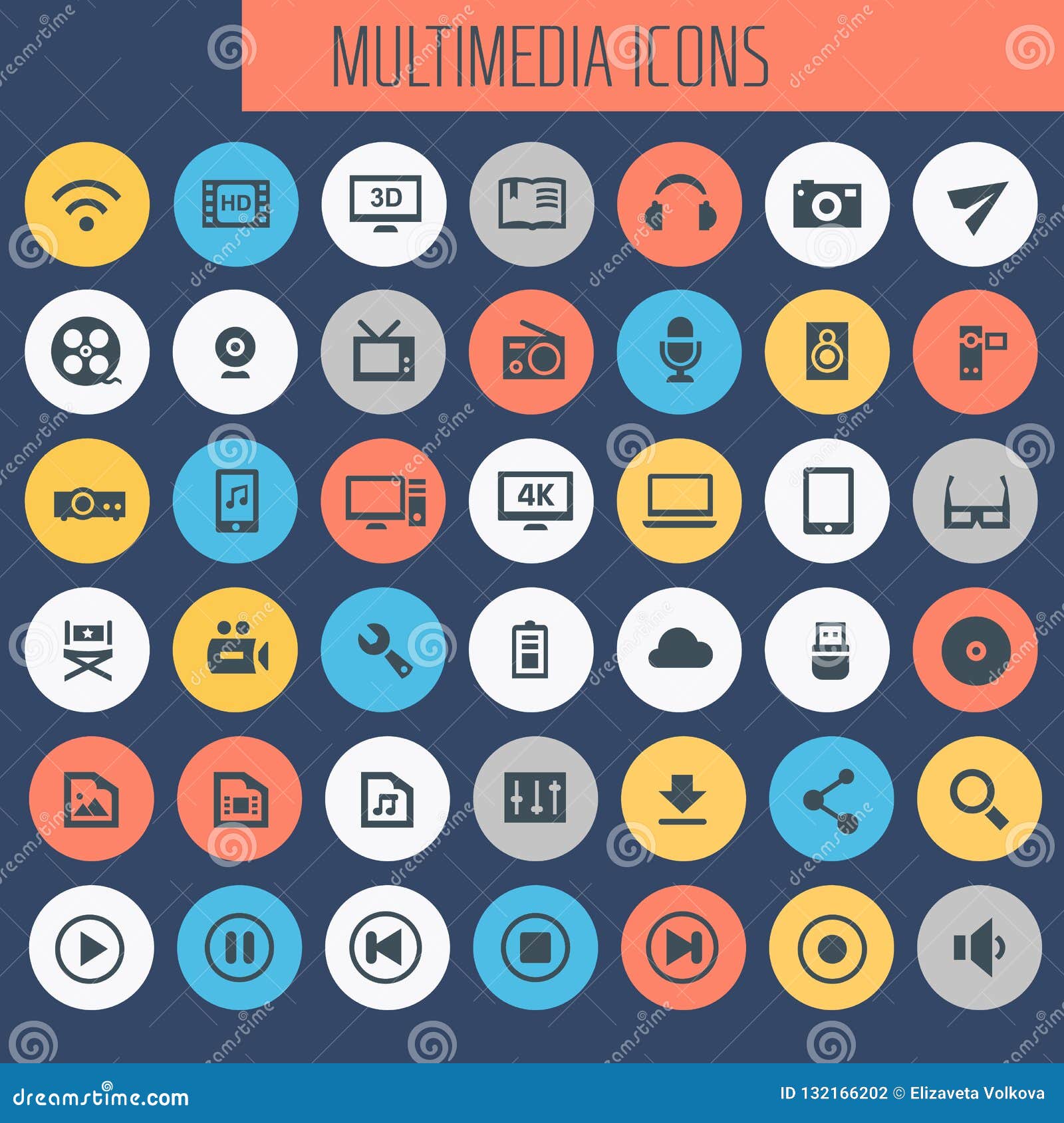 Big Multimedia Icon Set, Trendy Flat Icons Collection Stock Vector ...