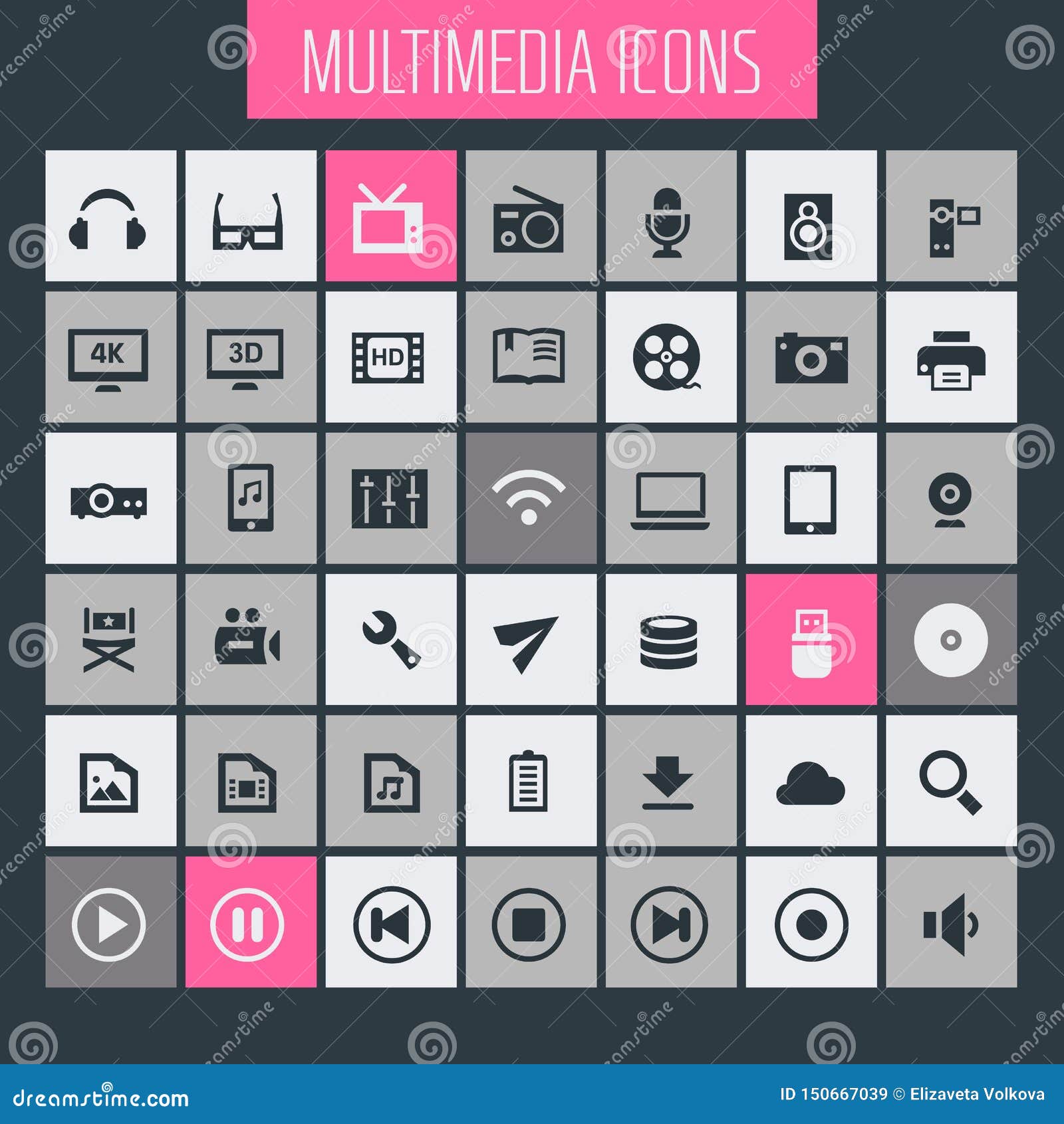 Big Multimedia Icon Set, Trendy Flat Icons Collection Stock Vector ...