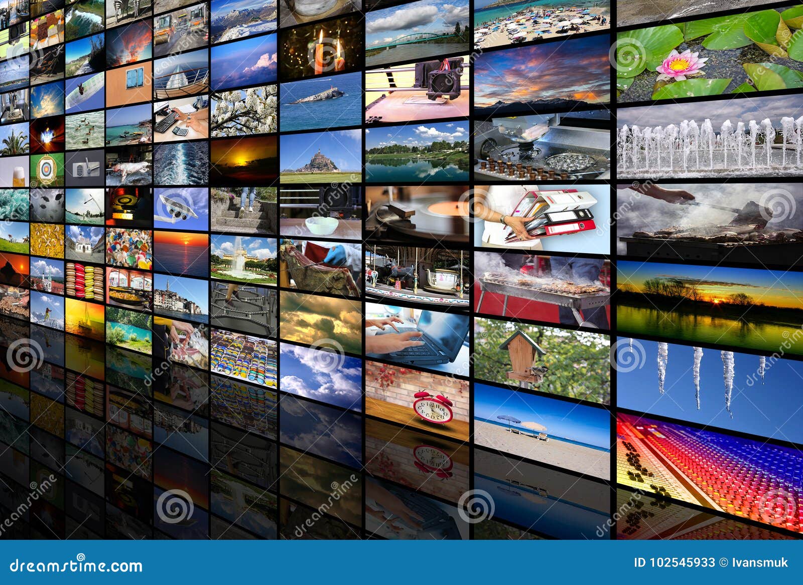 Big Multimedia Video and Image Wall Stock Image - Image of technology ...
