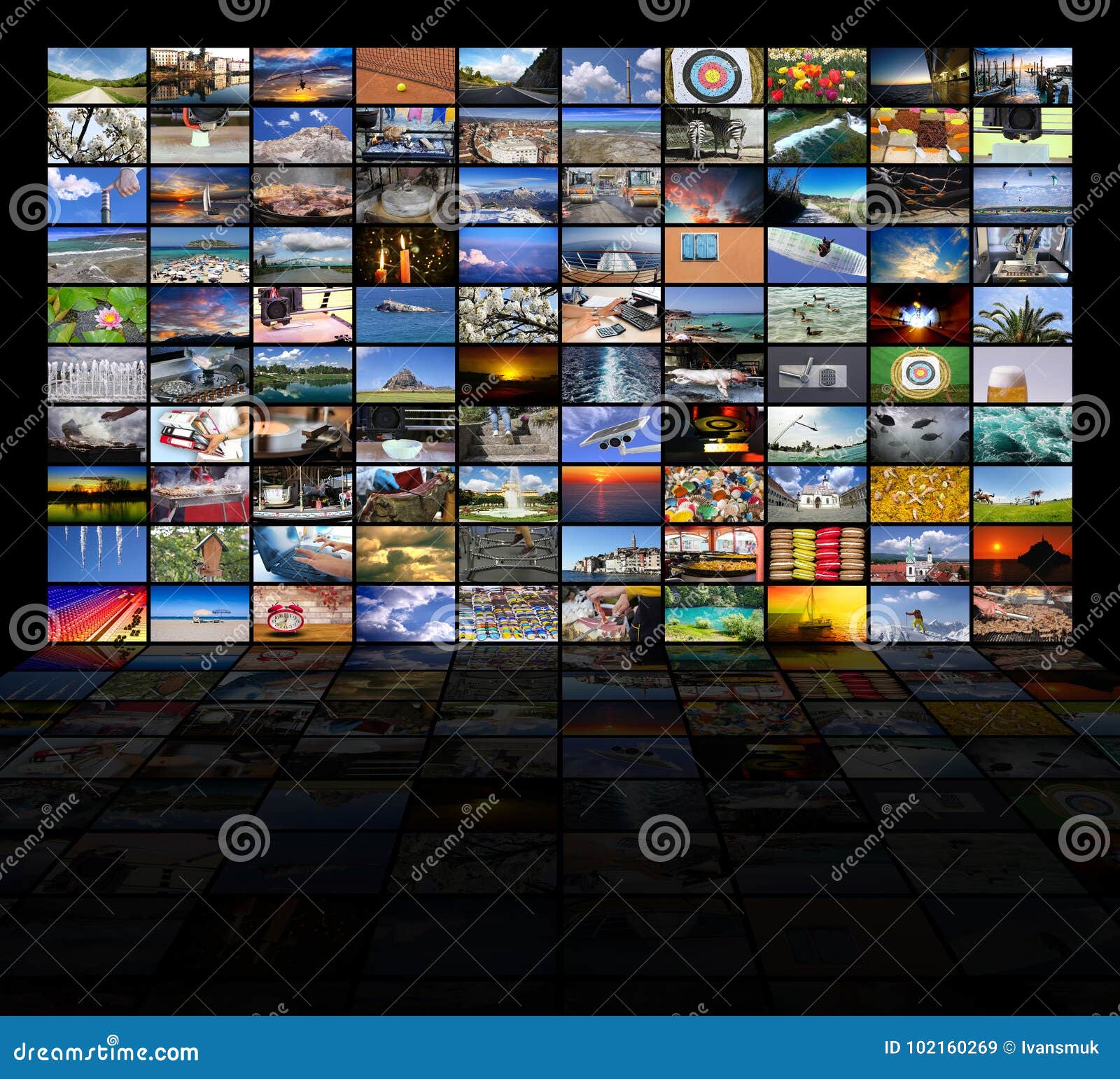 Big Multimedia Video and Image Wall Stock Image - Image of video ...