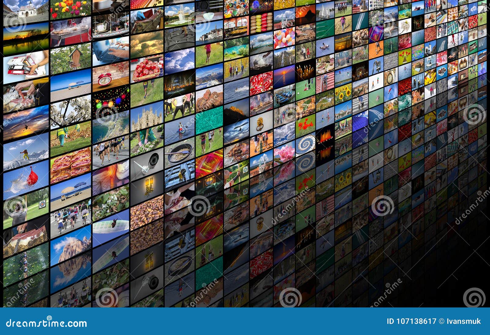 Big Multimedia Video and Image Wall Stock Image - Image of collection ...