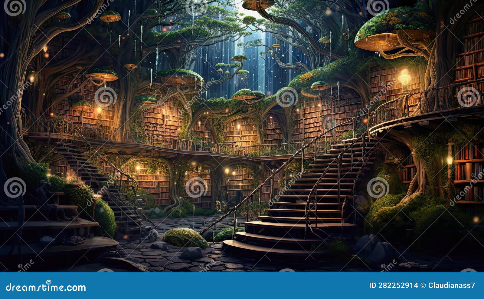 Big Mystic Library in a Magic Forest, Generative Fantasy Ai ...