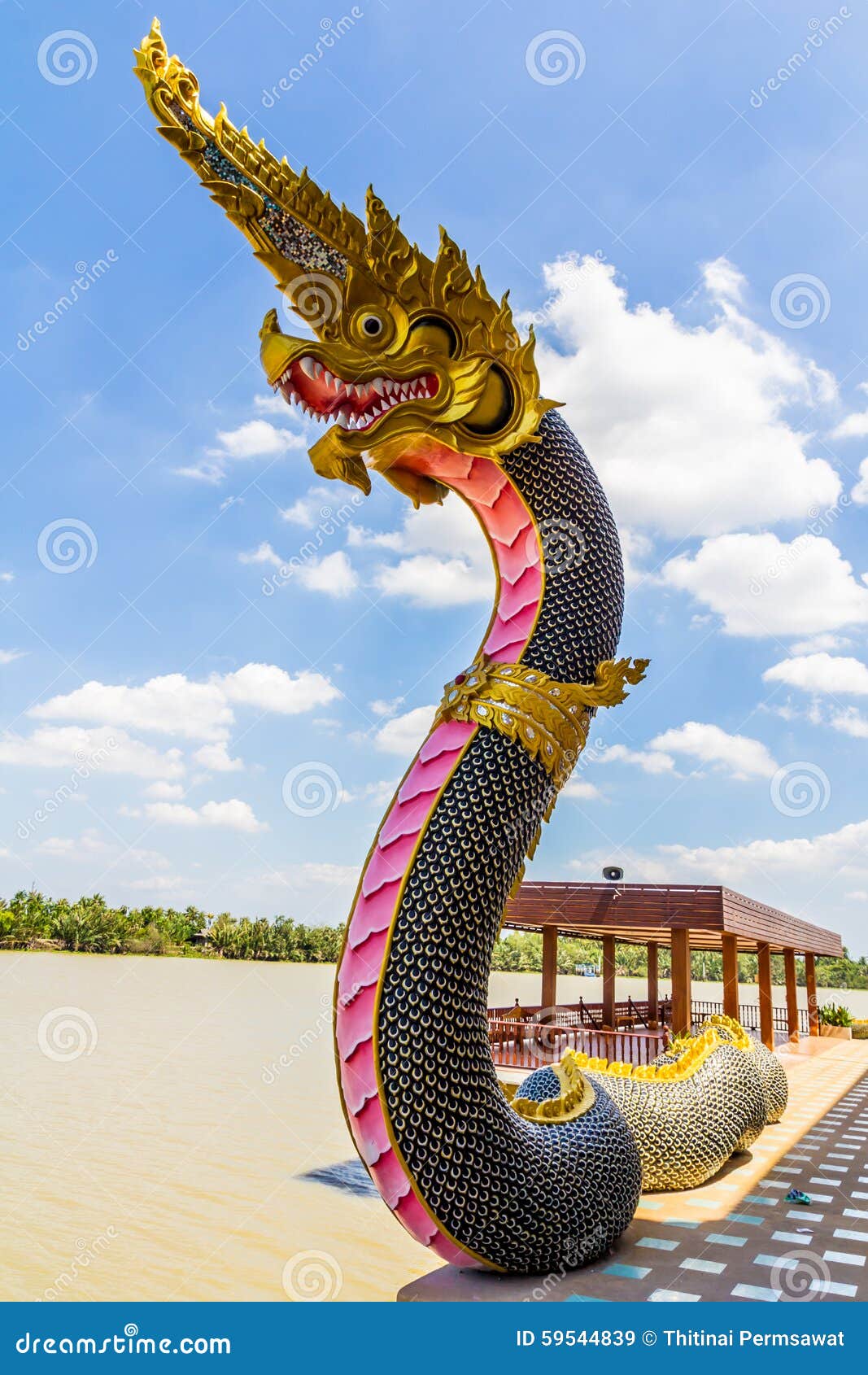 The Big Naga Snake Guarding Stock Image - Image of decoration, cloud ...
