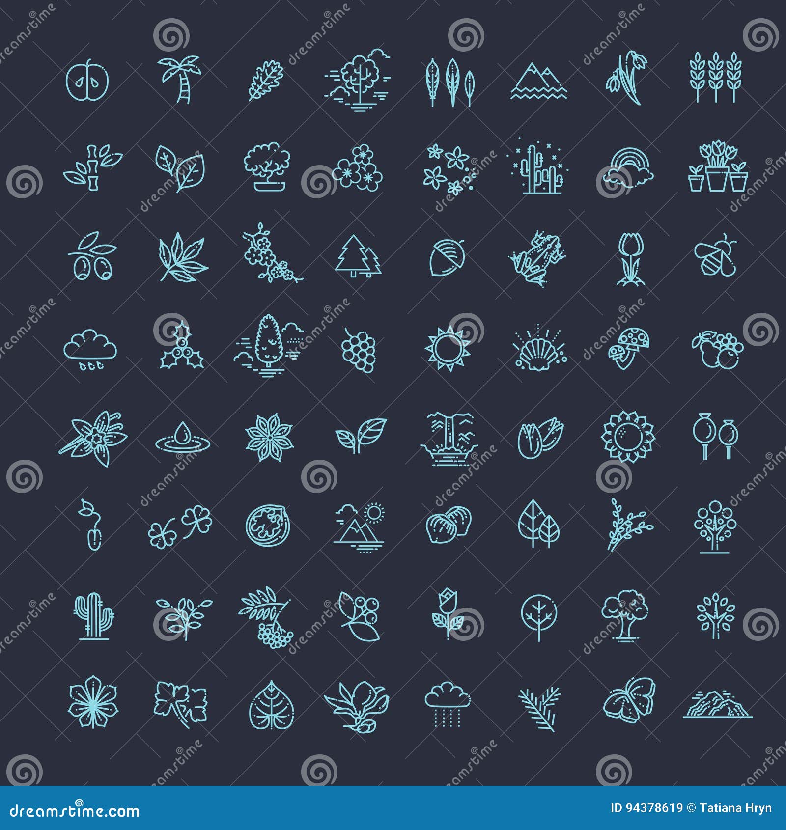 Big natural icon set stock vector. Illustration of mountains - 94378619