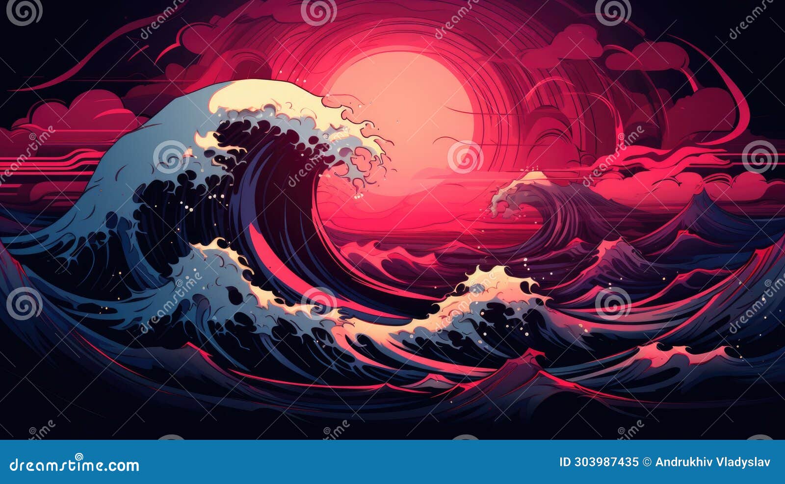 Big Neon Wave Background, Abstract Illustration Stock Image - Image of ...